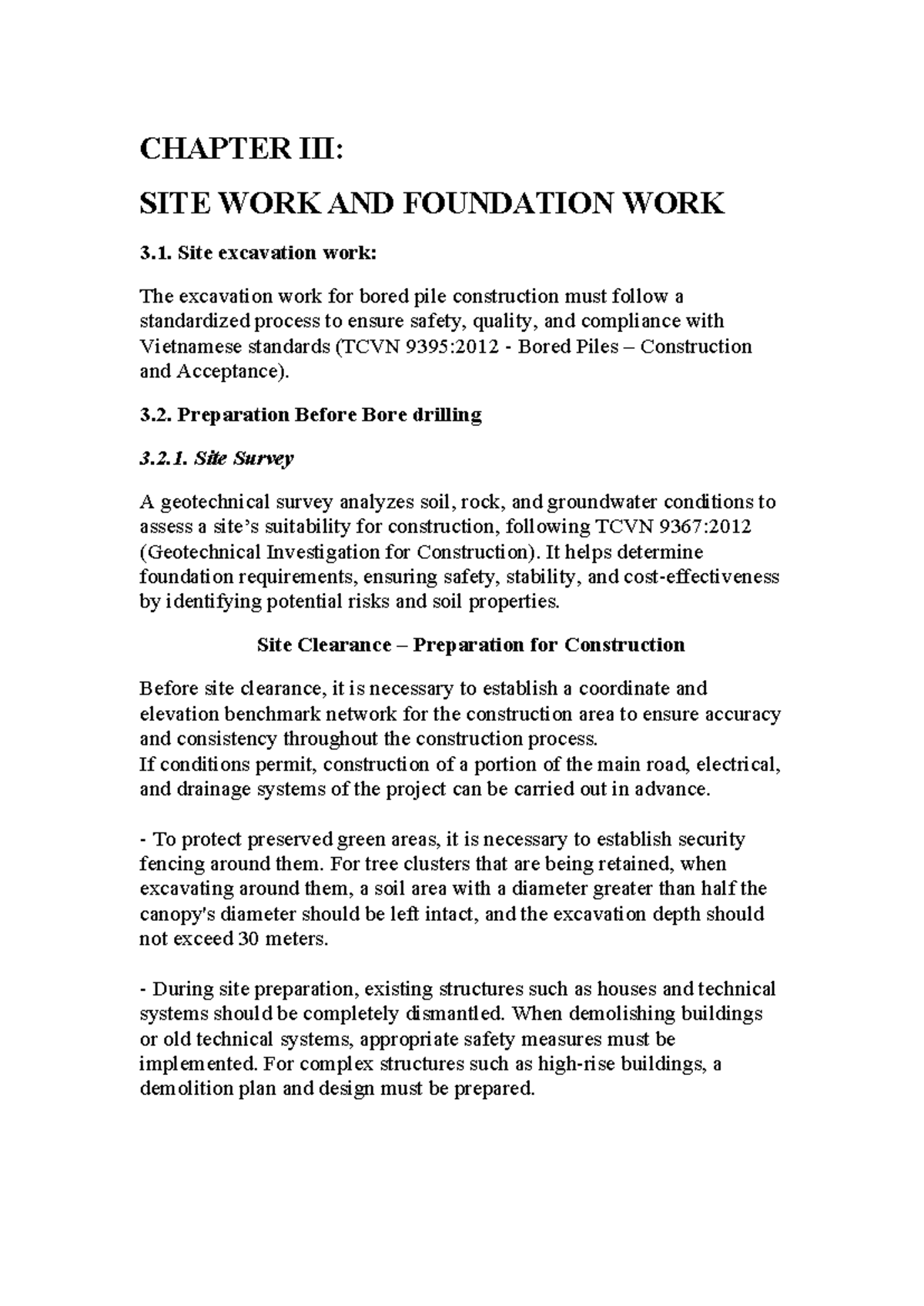 CHAPTER III: SITE WORK & FOUNDATION PREPARATION FOR PILE CONSTRUCTION ...