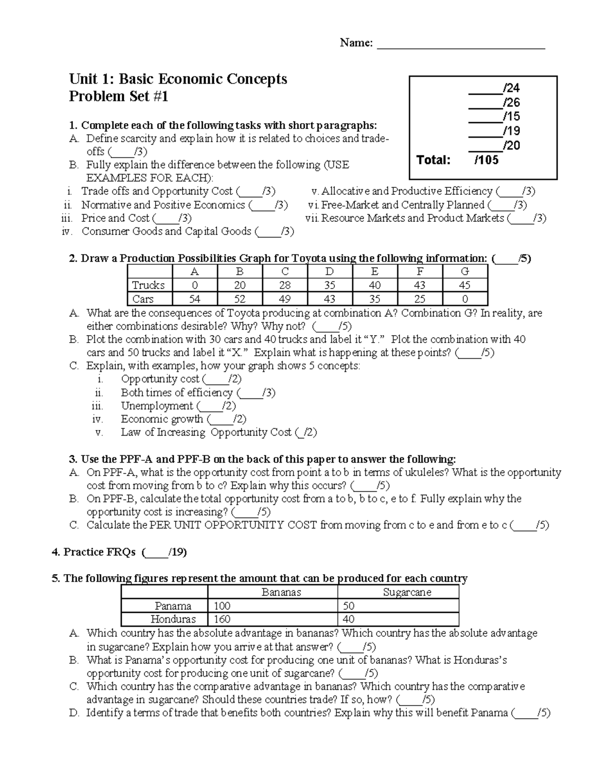 Problem Set 1: Basic Econ Concepts - Intro to Economics 101 - Studocu