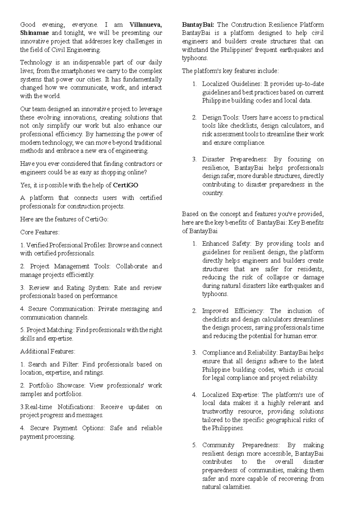 CIVIL ENG 101: Innovative Project Presentation Script for Lectures ...