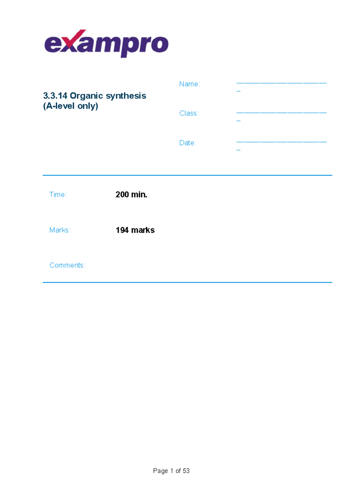 A-level Organic Synthesis Exam Questions 3.3.14 - Studocu
