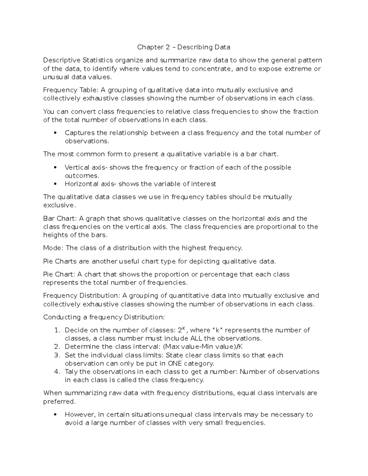 Chapter 2 Notes: Descriptive Statistics & Data Visualization Techniques ...