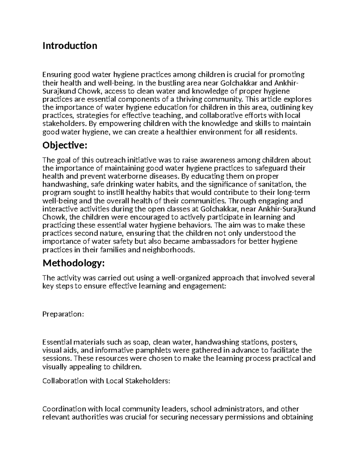 SDG 14 Assignment: Water Hygiene Education for Children - Studocu
