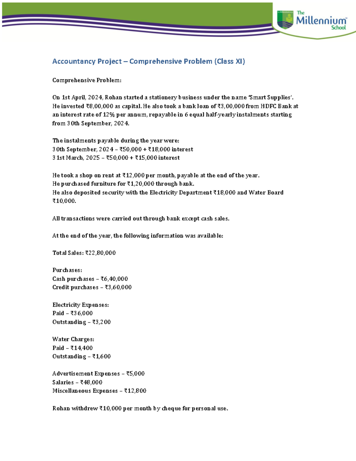 Class XI Accountancy Project: Comprehensive Problem Analysis - Studocu