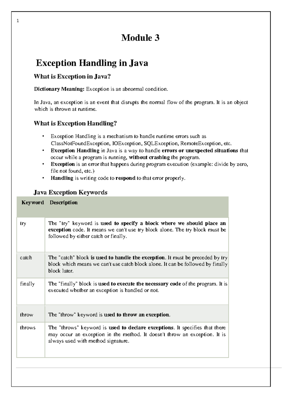 Java Module 3: Exception Handling in Java - Key Concepts and Examples ...