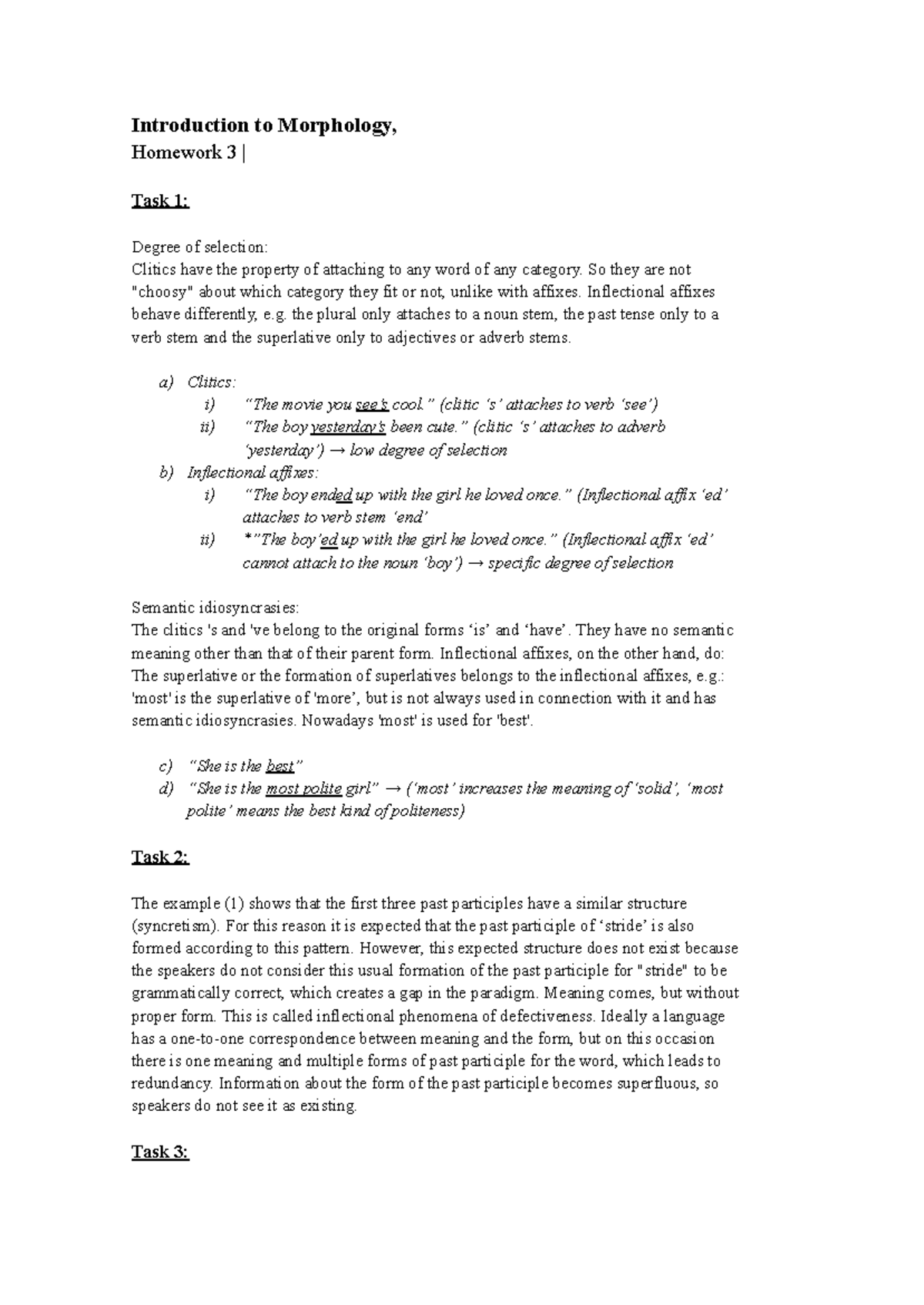 Homework 3: Morphology Tasks on Clitics and Inflection - Sommersemester ...