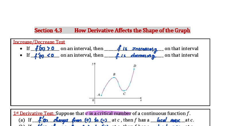 Section 4.3 - How Derivatives Affect Graph Shape: Test & Analysis - Studocu