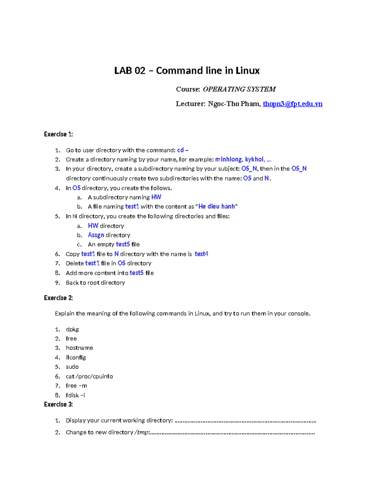LAB 02: Command Line Exercises in Linux for OS Course - Studocu