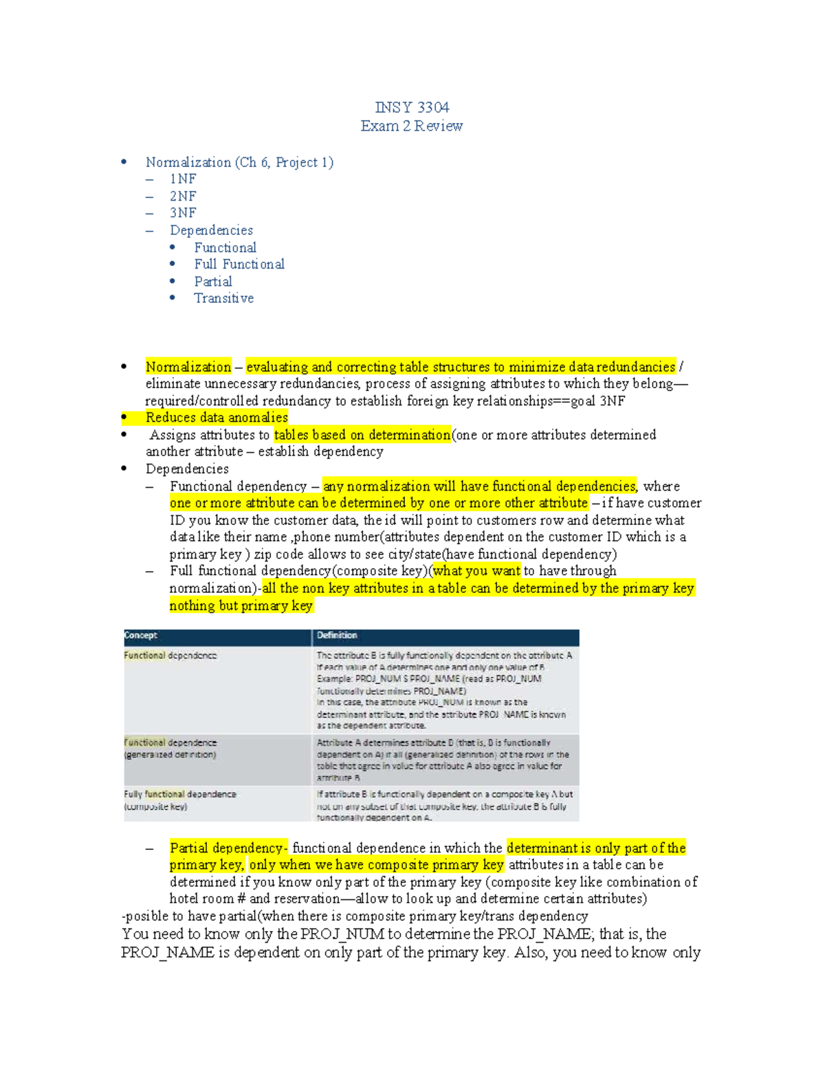 INSY 3304 Exam 2 Review: Normalization & SQL Fundamentals - Studocu