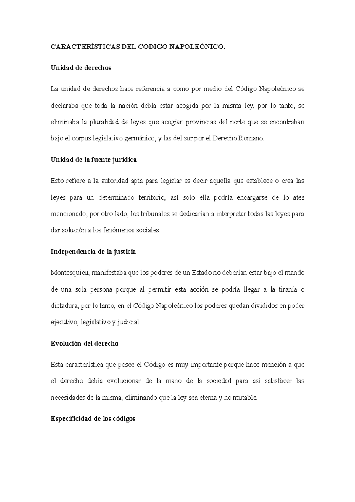 Características del Código Napoleónico: Análisis y Principios - Studocu