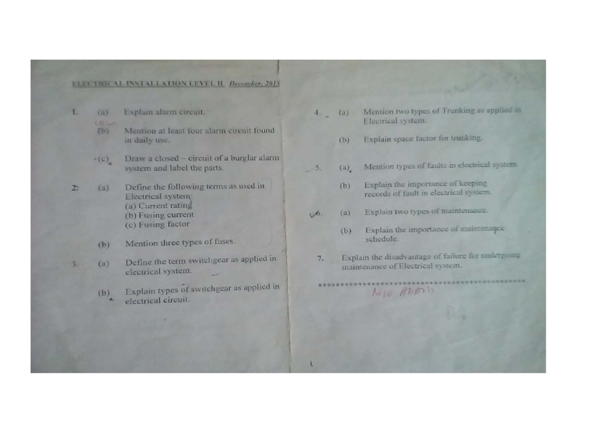 ELECTRICAL INSTALLATION LEVEL II Final Exam December 2015 - Studocu
