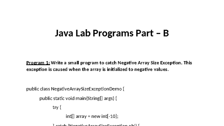 Java Lab Programs Part B: Exception Handling & GUI Examples - Studocu