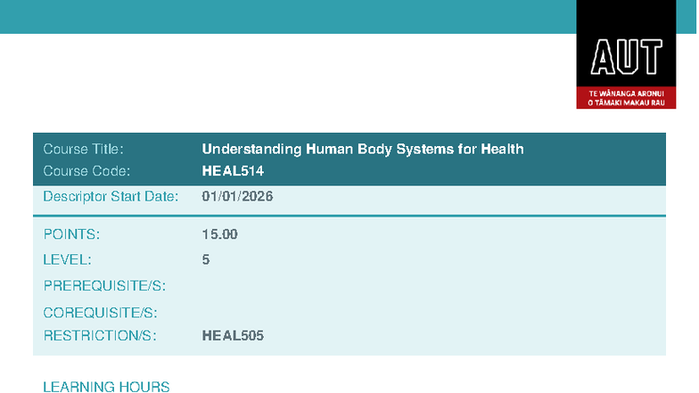 Understanding Human Body Systems for Health (HEAL514) - Studocu