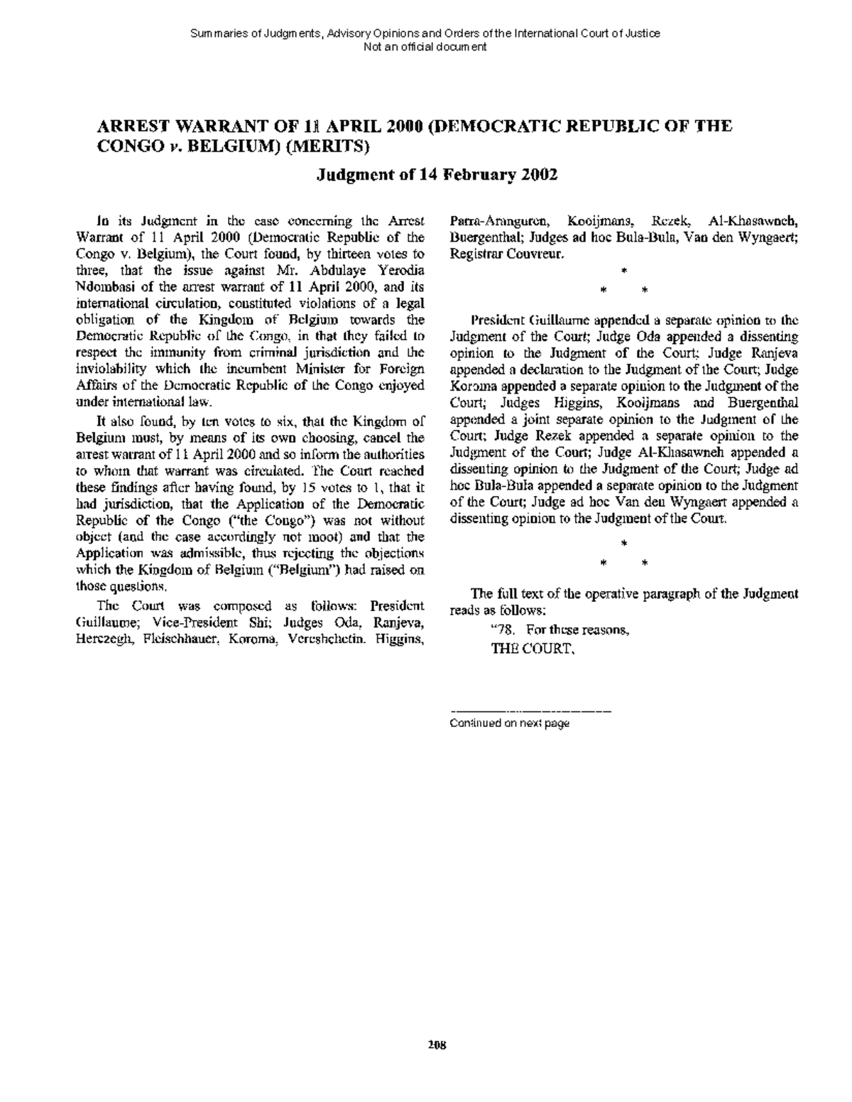 Arrest Warrant Case Summary: DRC v. Belgium (ICJ Judgment) - Studocu