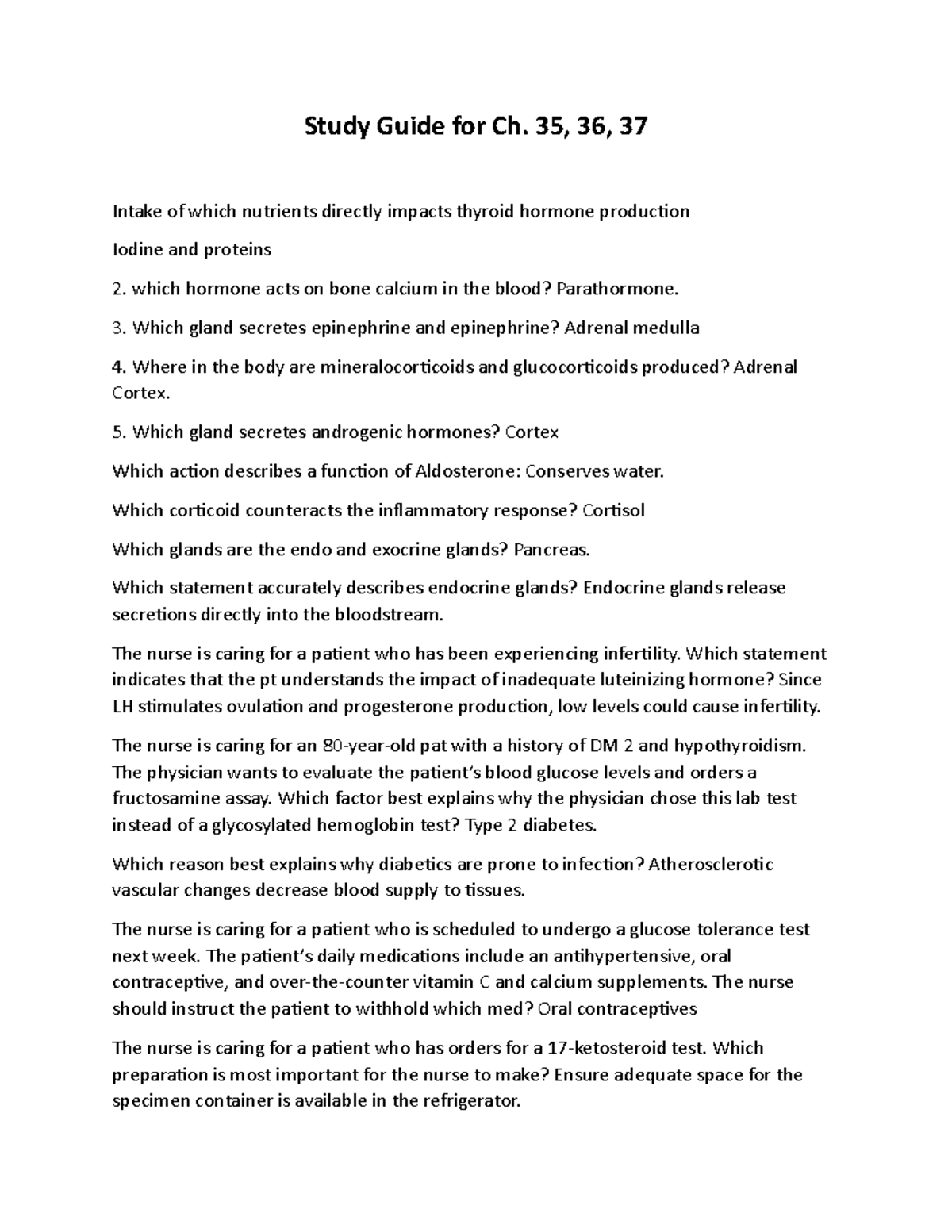 Ch. 35-37 Study Guide for Endocrine System Test Prep - Studocu