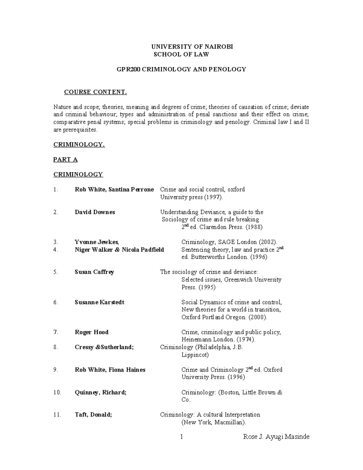 GPR200 Criminology and penology course content overview - Studocu