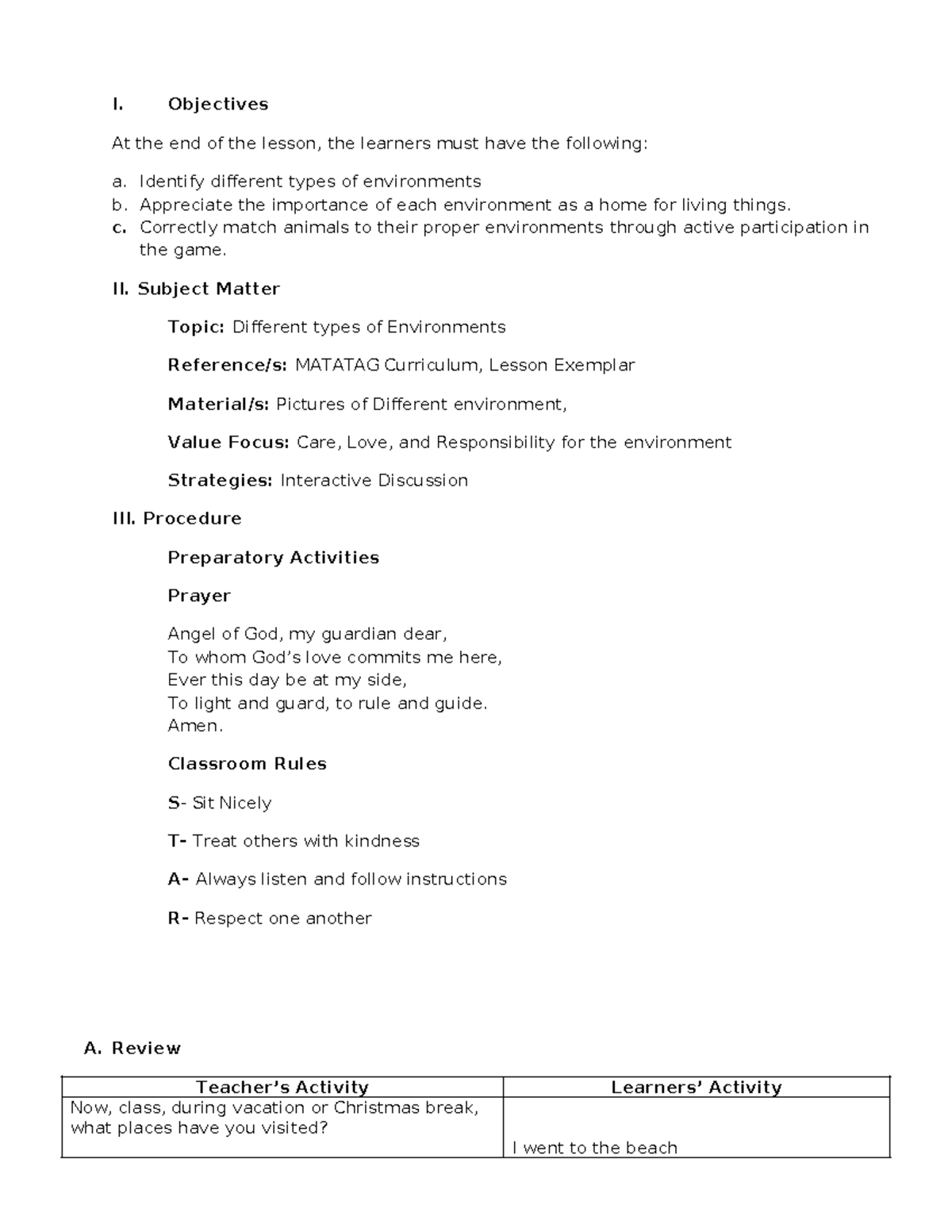 Science 3 - Lesson Exemplar: Exploring Different Environments - Studocu