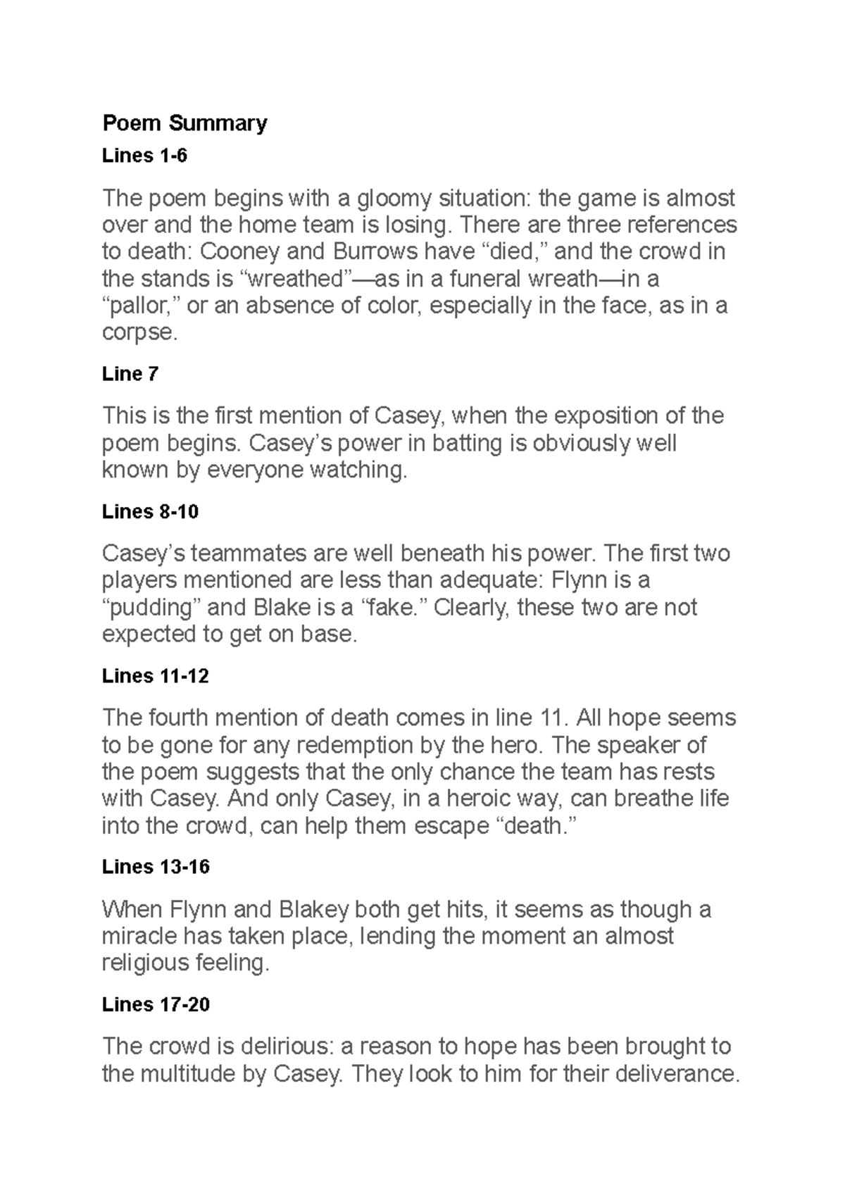 Casey at the Bat: A Poetic Analysis of Thayer’s Sporting Epic - Studocu
