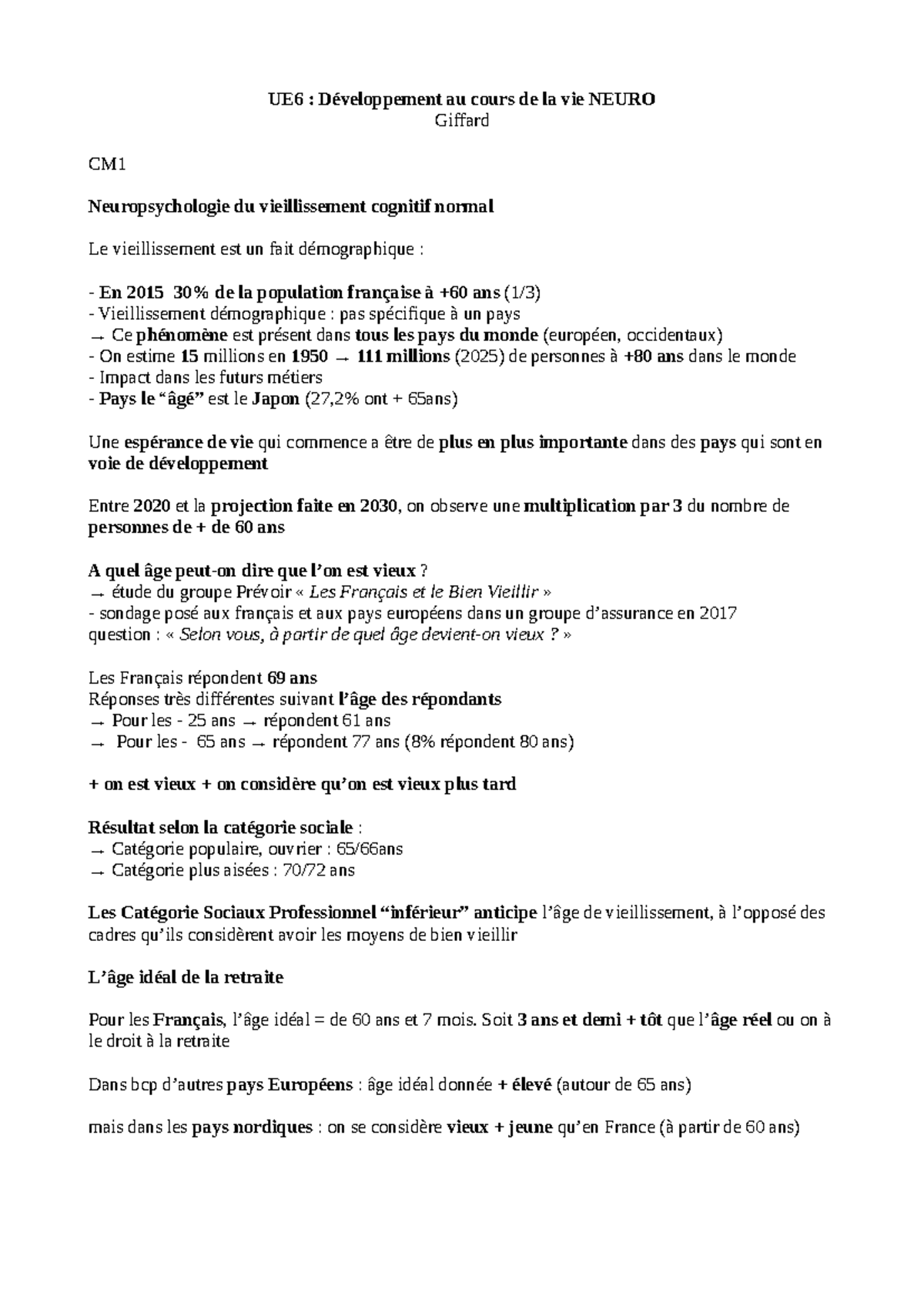 UE6 : Giffard - Vieillissement Cognitif Normal et Neuropsychologie ...