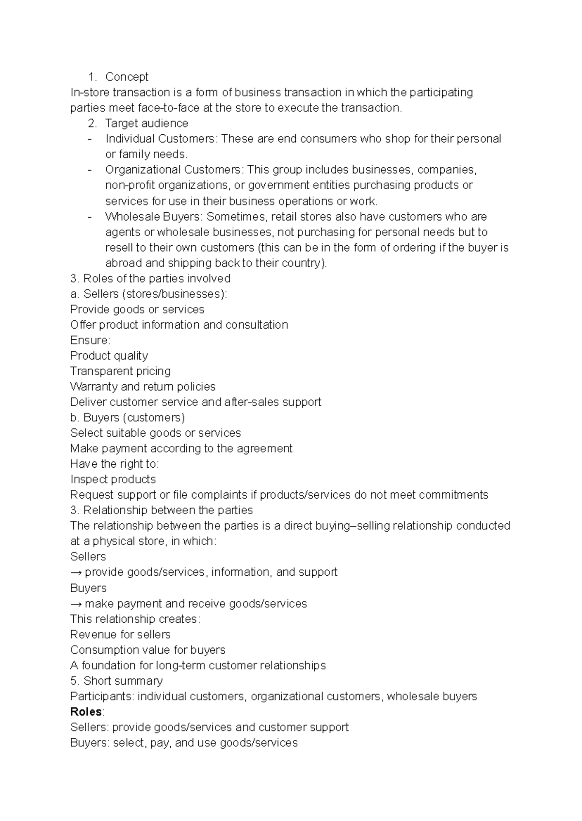 KD 101: Understanding Business Transactions and Customer Roles - Studocu