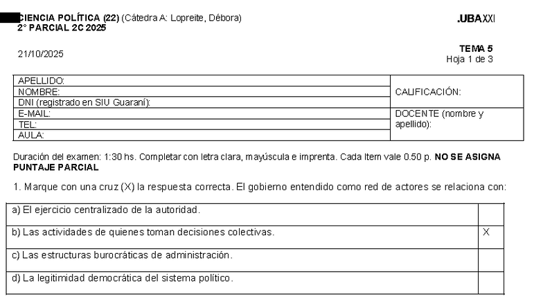 CIENCIA POLÍTICA (22) PARCIAL 2C 2025 TEMA 5 - Claves y Respuestas ...