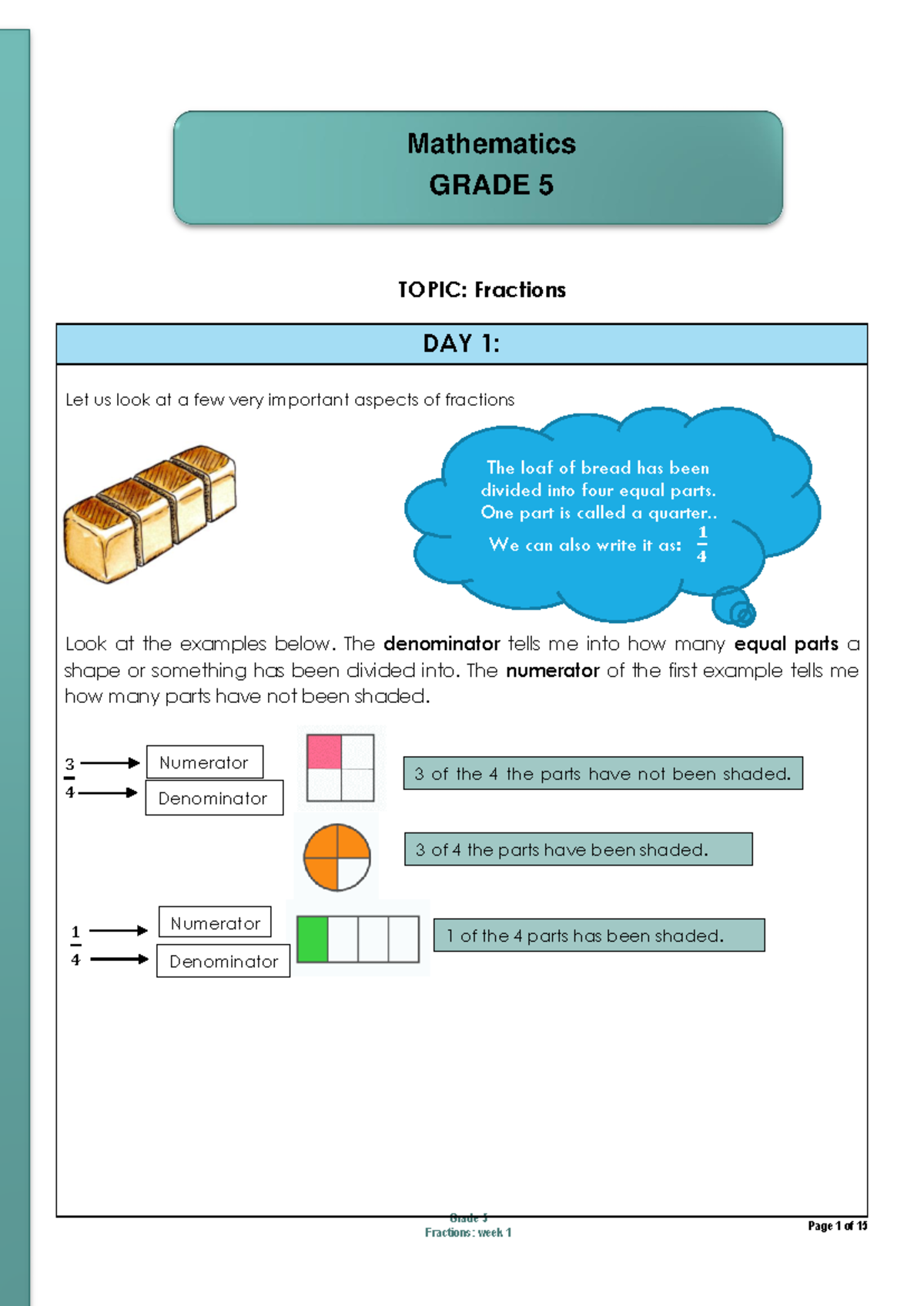GET IP Grade 5 Mathematics: Common Fractions Lesson Plan - Studocu