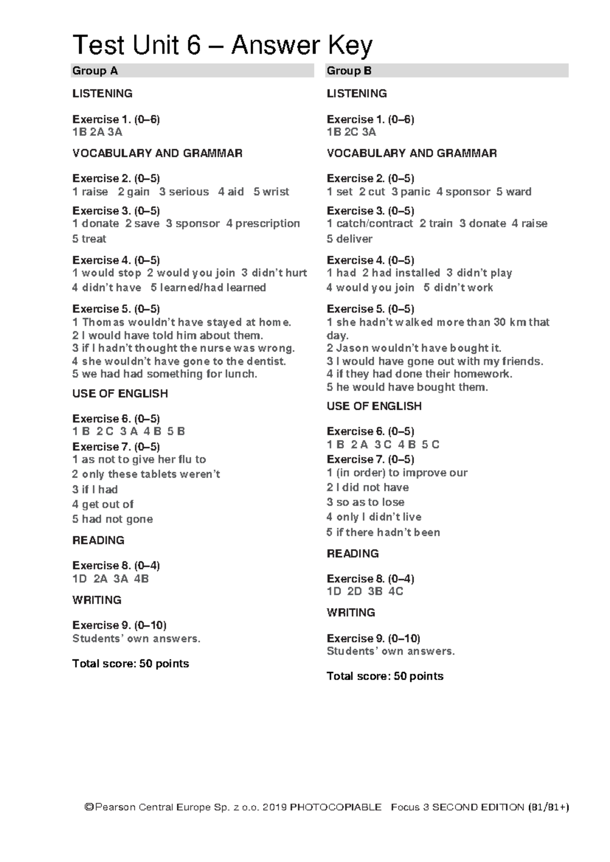 Focus 3 2E Unit 6 Test Answer Key and Grading Guide - Studocu