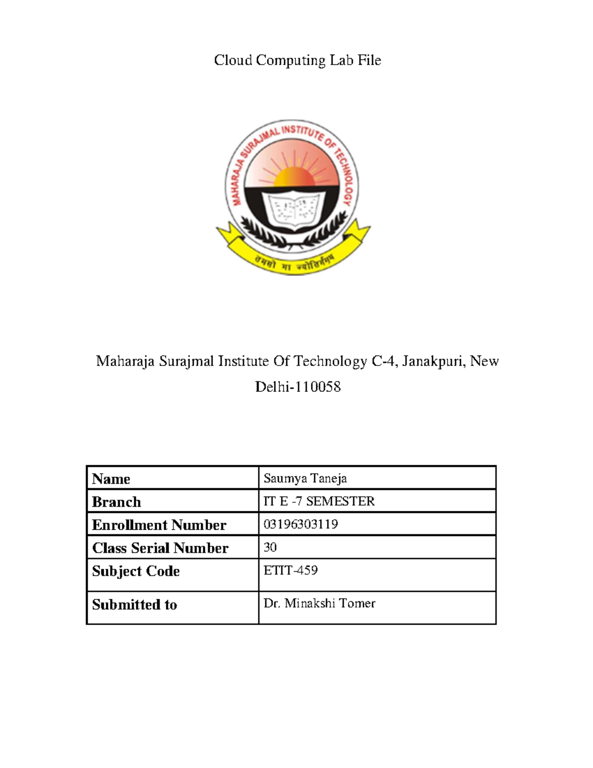 Cloud Computing Practical saumya - Cloud Computing Lab File Maharaja ...