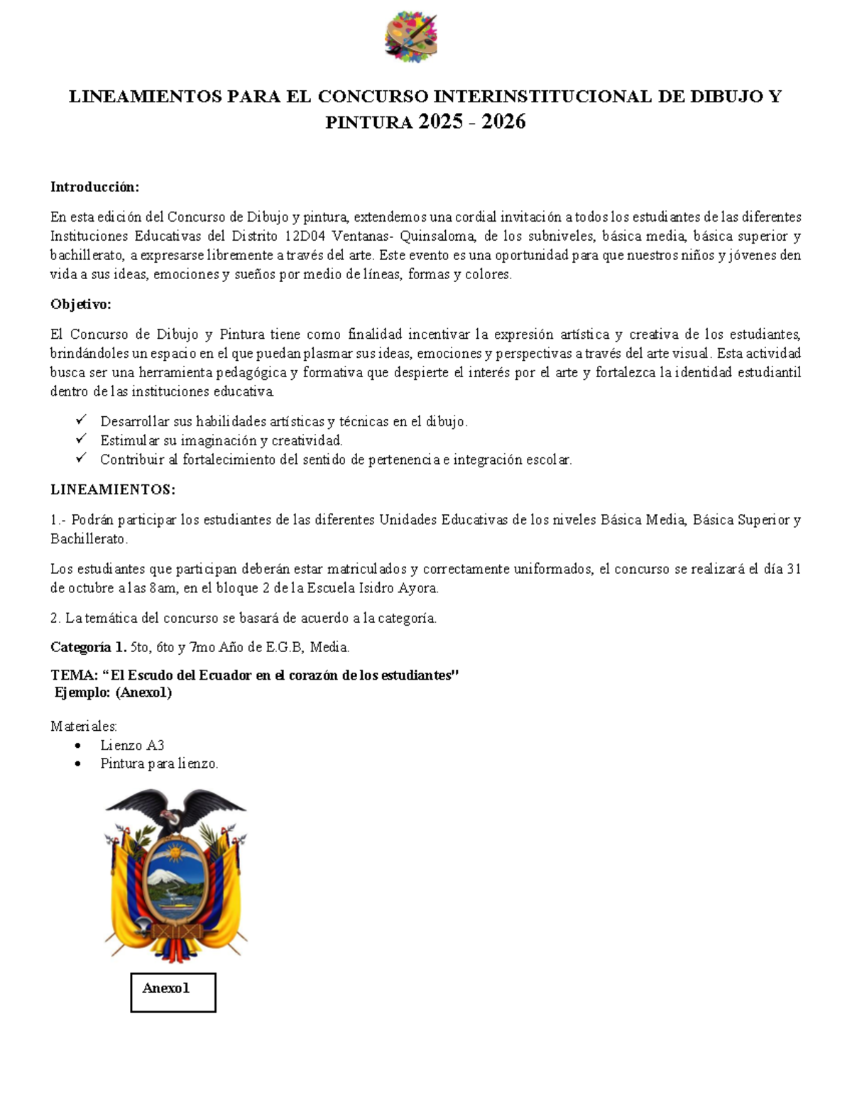 LINEAMIENTOS DEL CONCURSO DE DIBUJO Y PINTURA 2025-2026 - Studocu