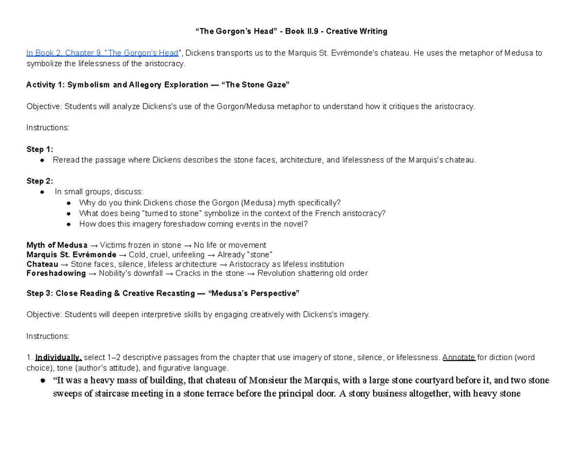 Book II.9 Creative Writing: Analyzing Dickens' Use of Medusa Symbolism ...