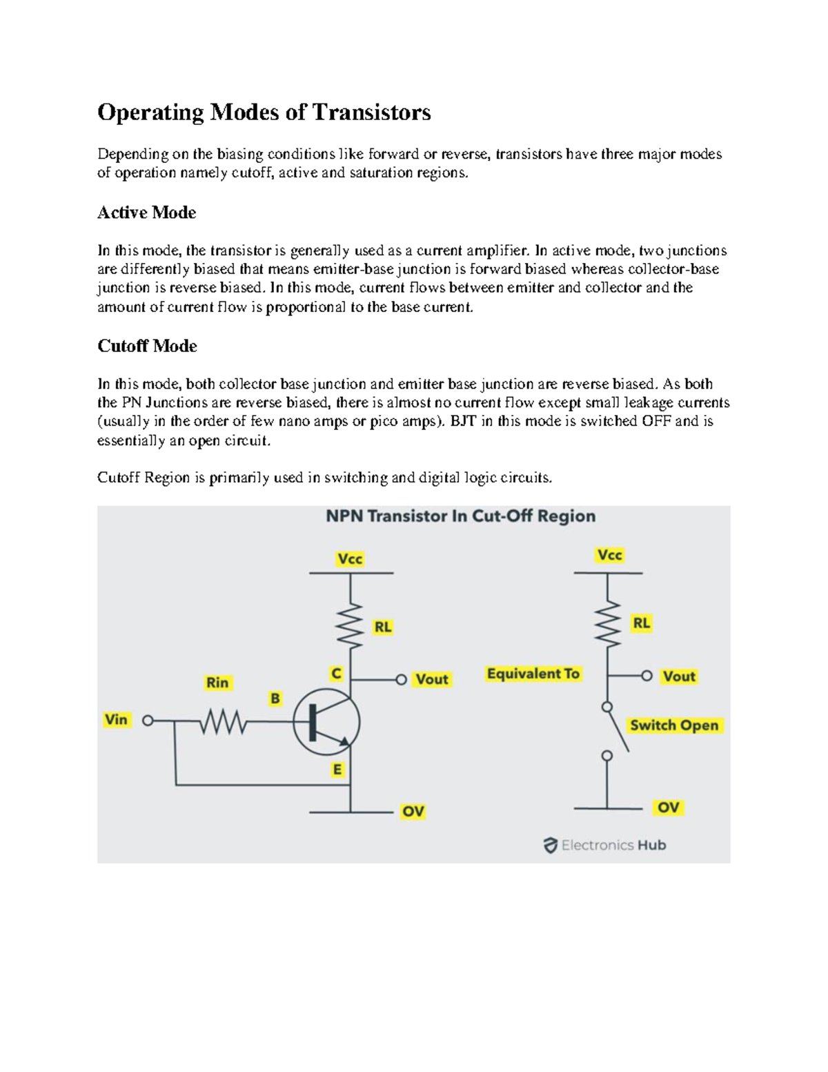 Transistor Operating Modes: Cutoff, Active, and Saturation Explained - Studocu