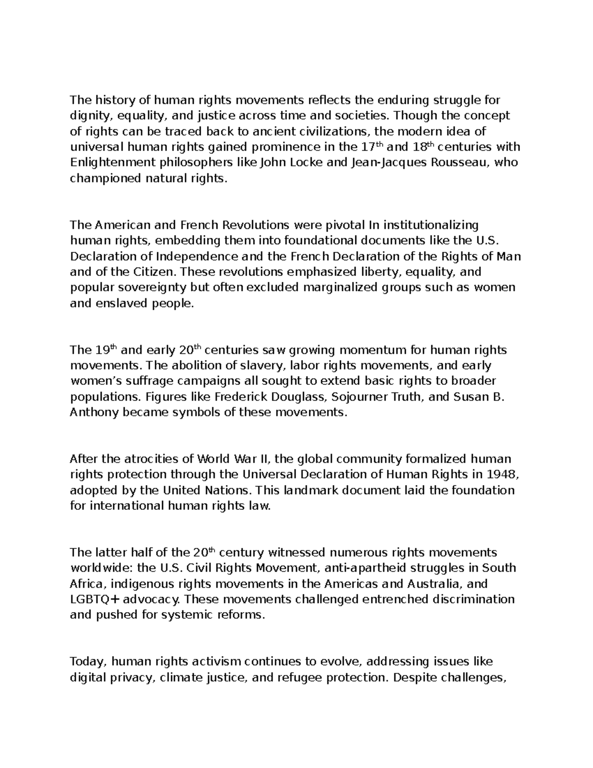 The Evolution of Human Rights Movements: A Historical Overview - Studocu