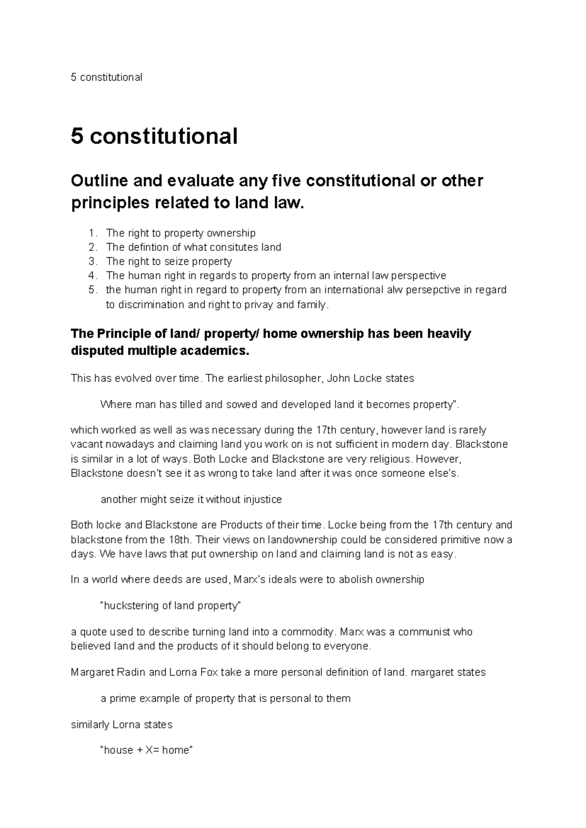 Land consitutional - Tutorial work - 5 constitutional 5 constitutional ...