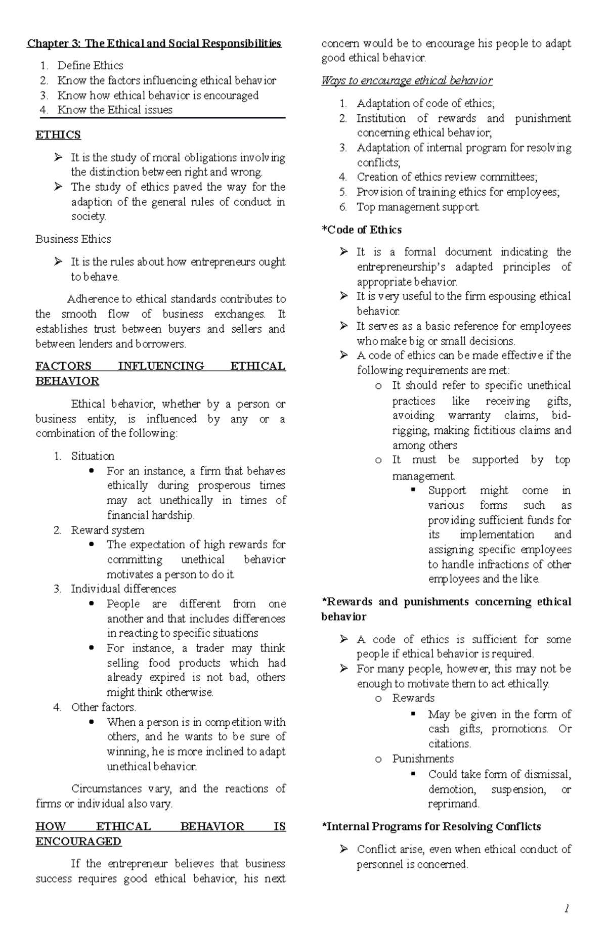 Chapter 3 - Entrep - Ethical and Social Responsibilities - Chapter 3: The Ethical and Social ...