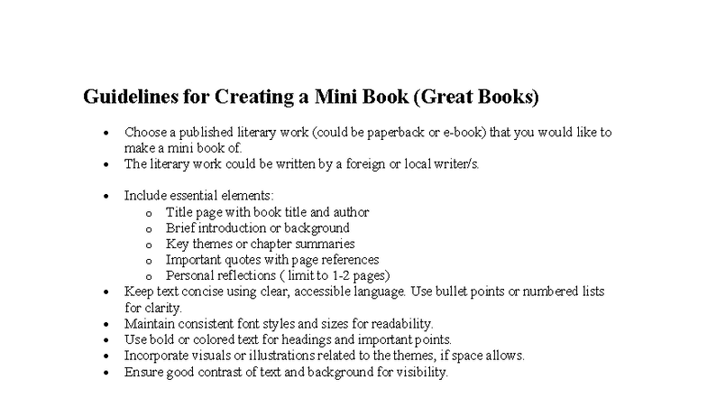Guidelines for Creating a Mini Book (Great Books) Project - Studocu