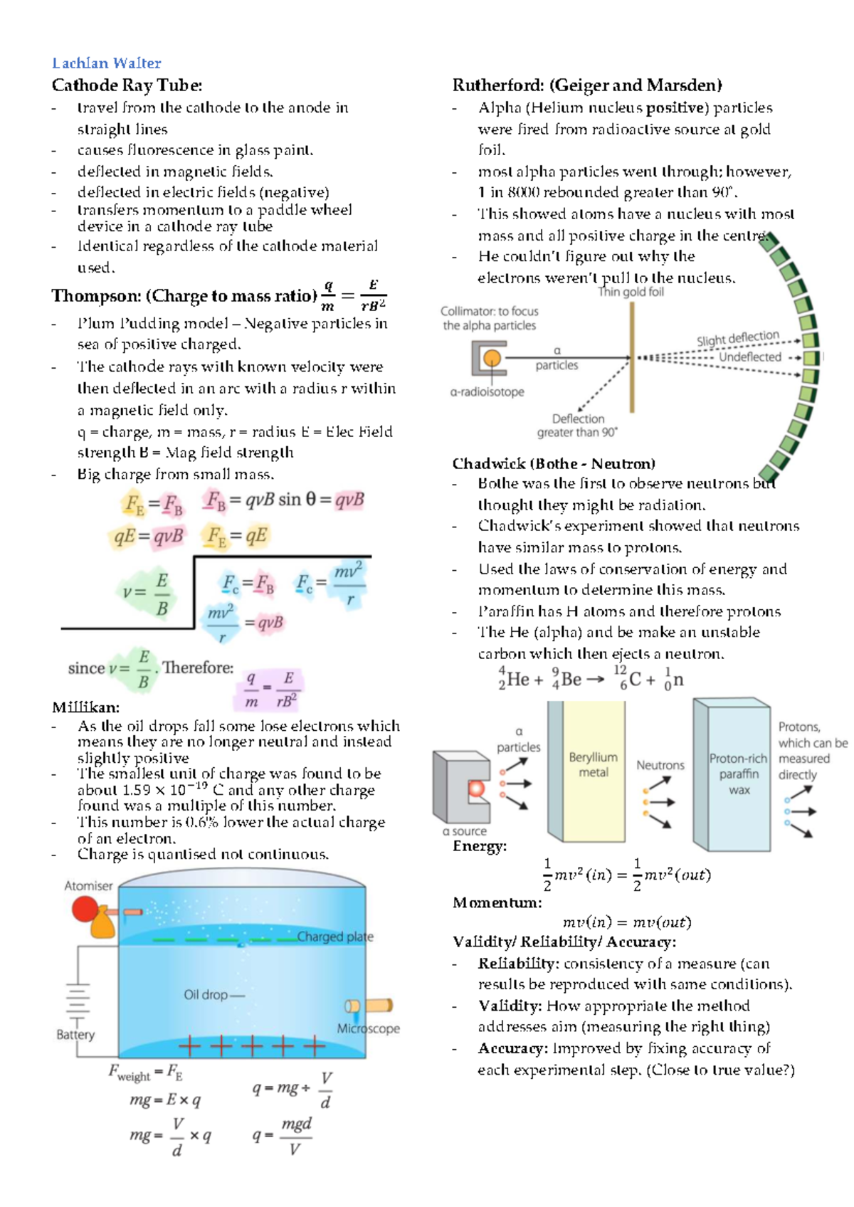 Lachlan Walter PHYS 101: Cathode Ray Tube & Charge Experiments Summary ...