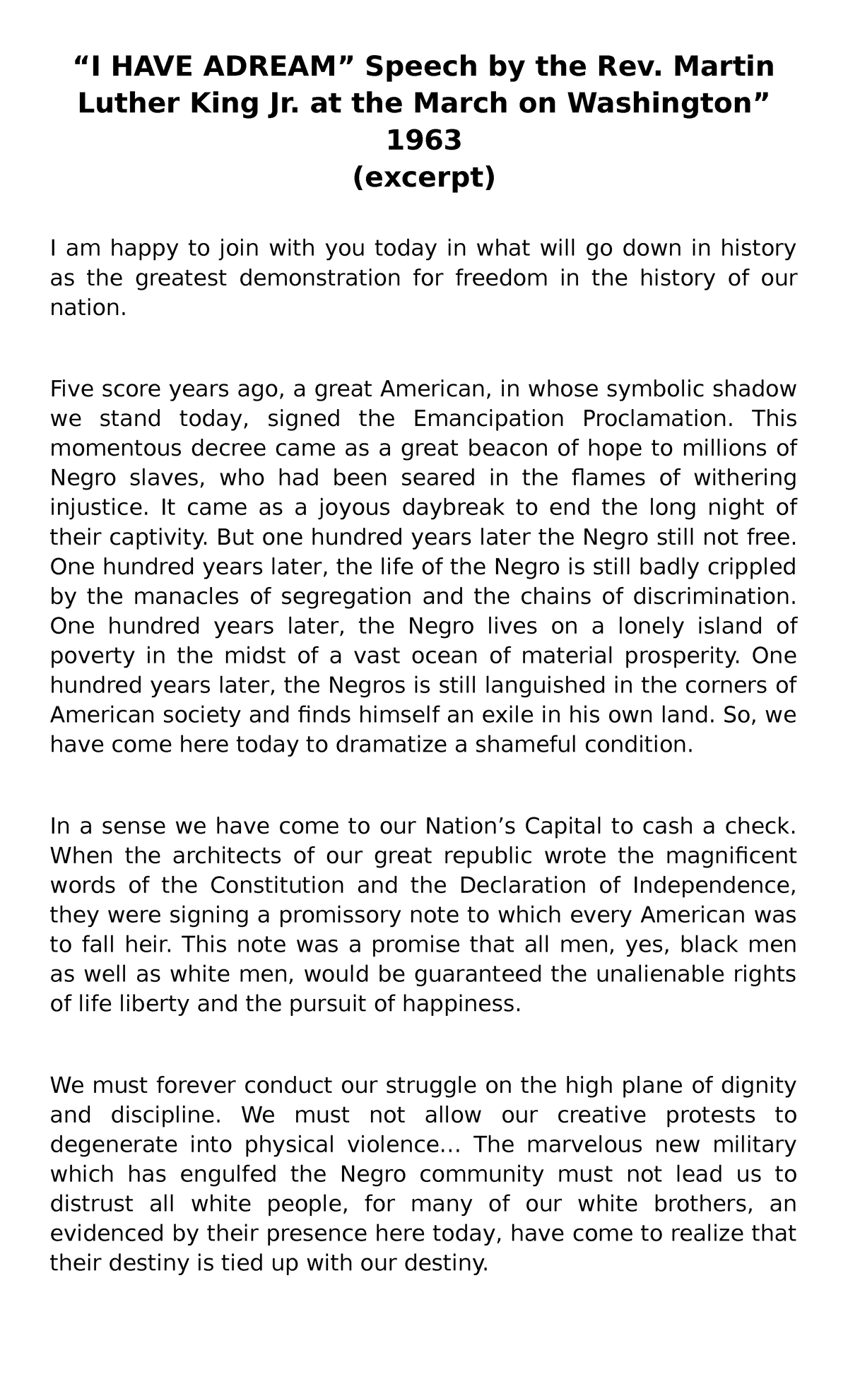 HAVE Speech: "I Have a Dream" by Rev. Martin Luther King Jr. (1963 ...