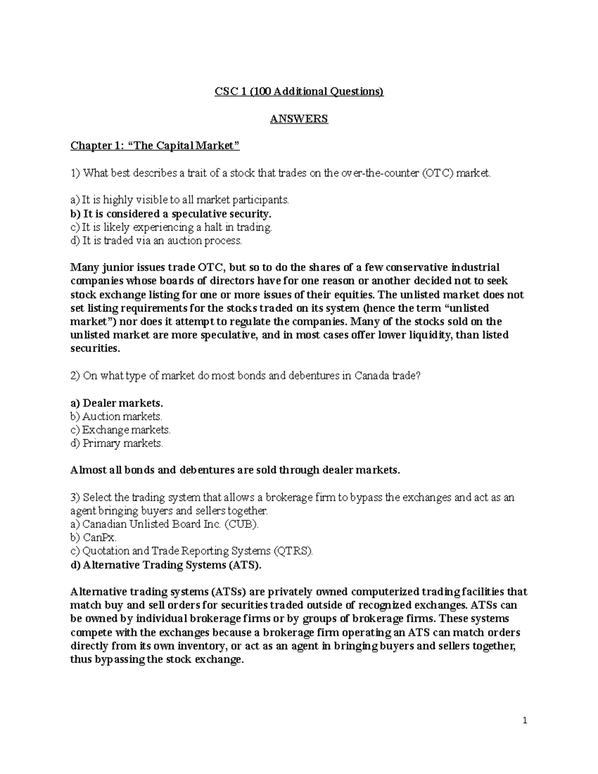 CSC 1 - 100 Additional Answers - CSC 1 (100 Additional Questions ...