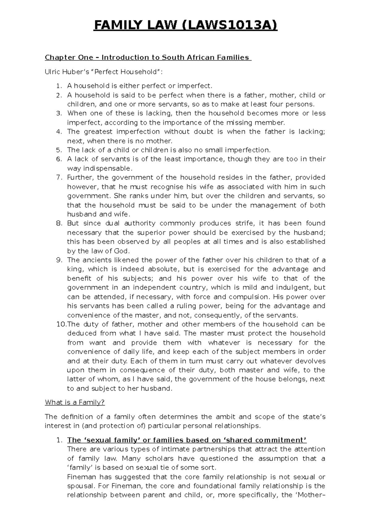 Family Law Study Notes (LAWS1013A) - Block 2 Overview - Studocu