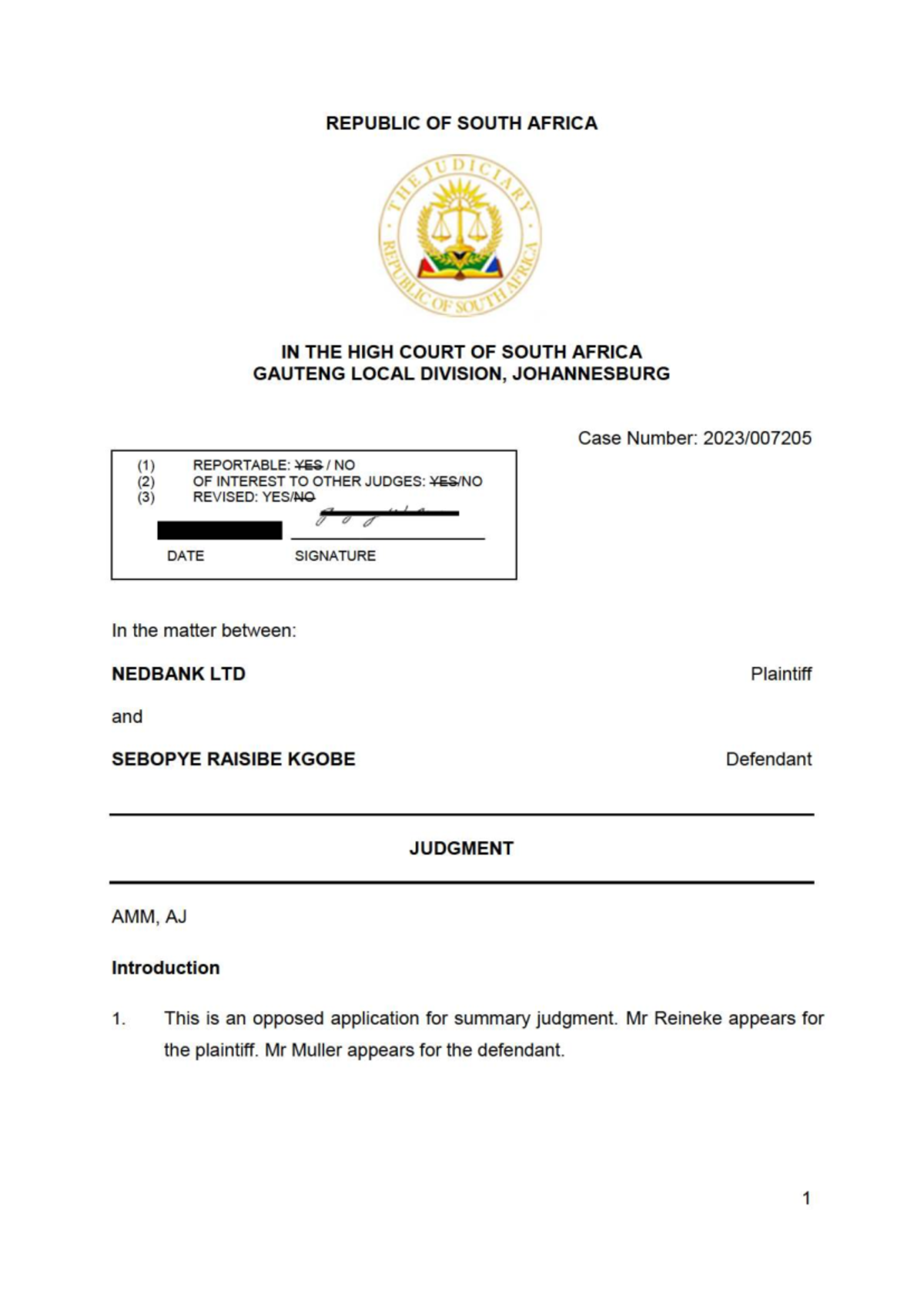 Nedbank v Kgobe: Summary Judgment Application Analysis - Studocu