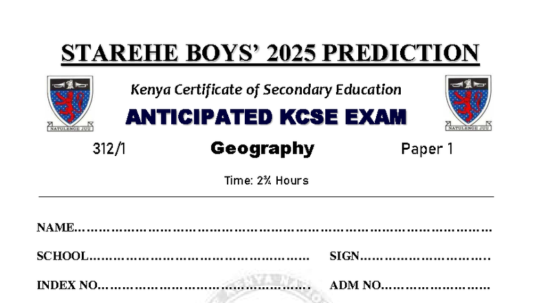 KCSE 2025 Geography Paper 1 Predictions and Exam Guidelines - Studocu