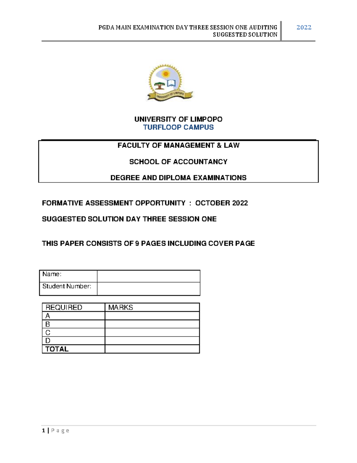 2022, EXAM D3S1 - Practice exam - SUGGESTED SOLUTION UNIVERSITY OF ...