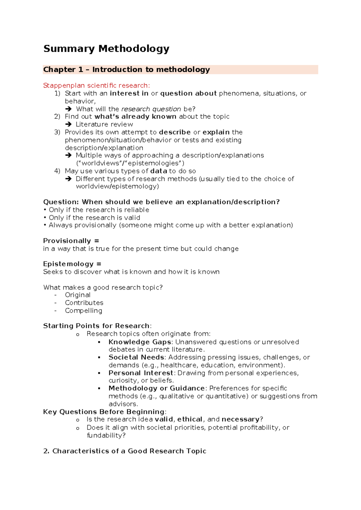 Summary Methodology - Aantekening (Course Code: METH101) - Studeersnel