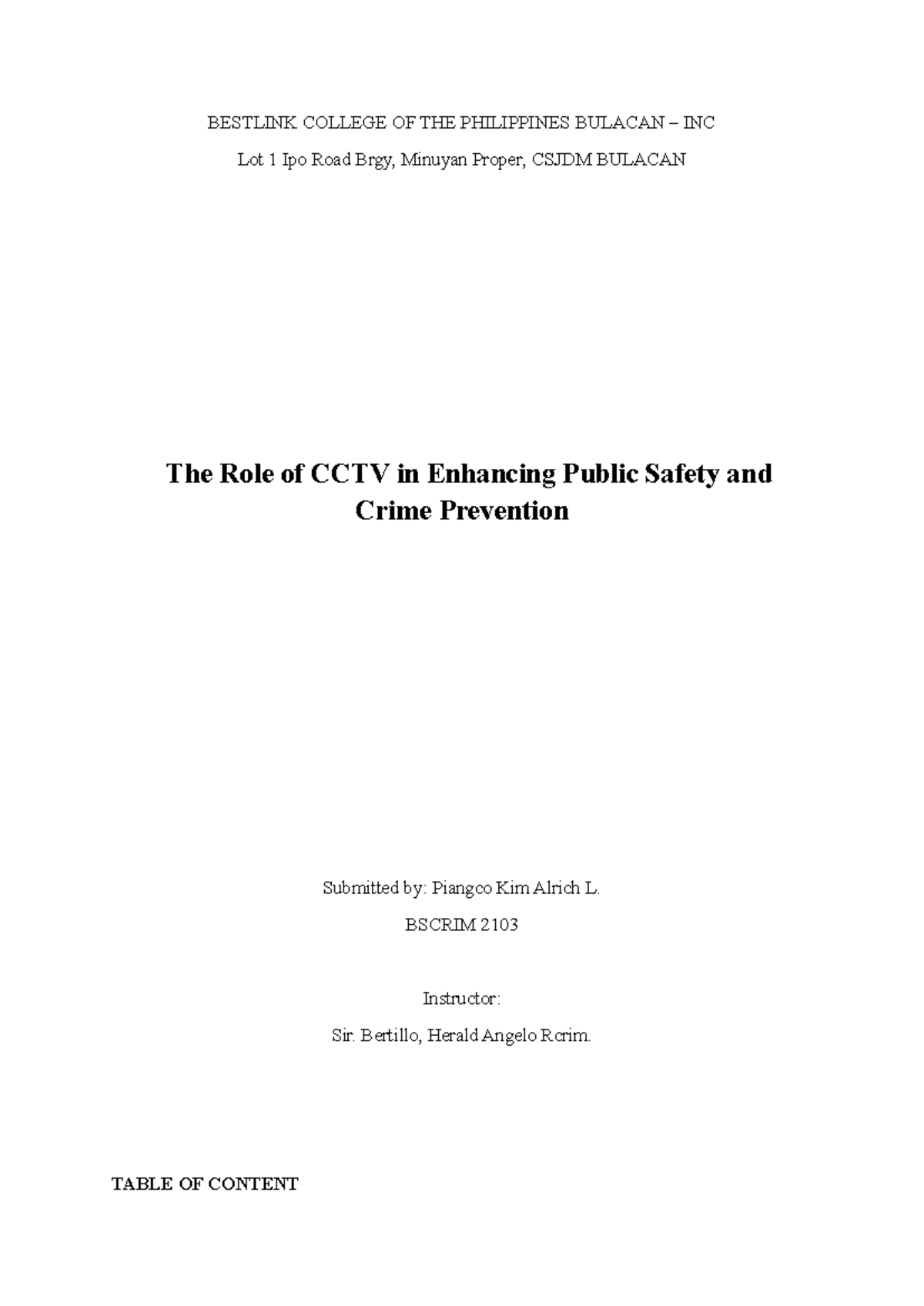 CCTV and Public Safety: A Case Study for BSCRIM 2103 - Studocu