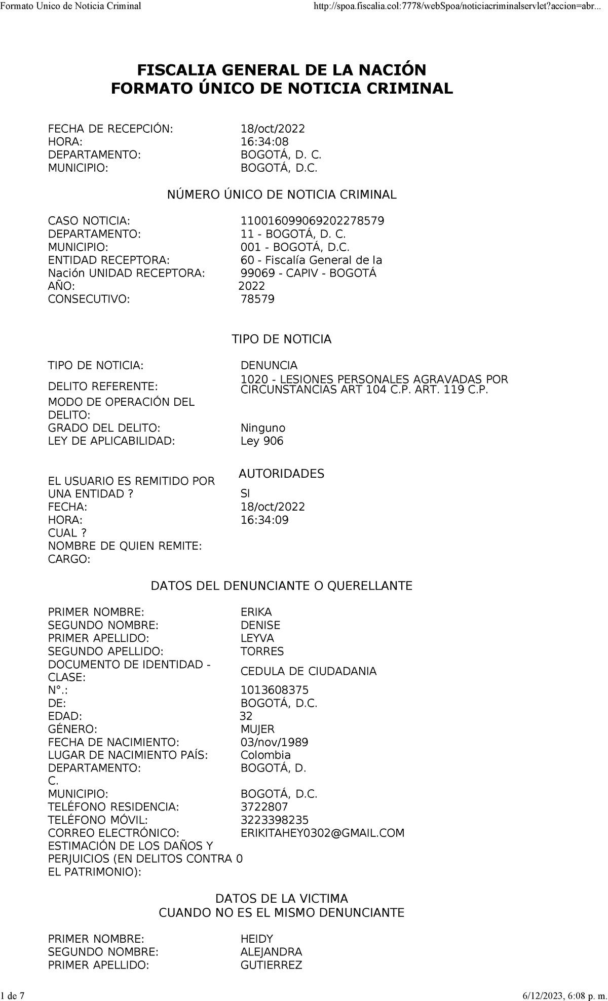 Formato Único Noticia Criminal 110016099069202278579 - FISCALIA GENERAL ...
