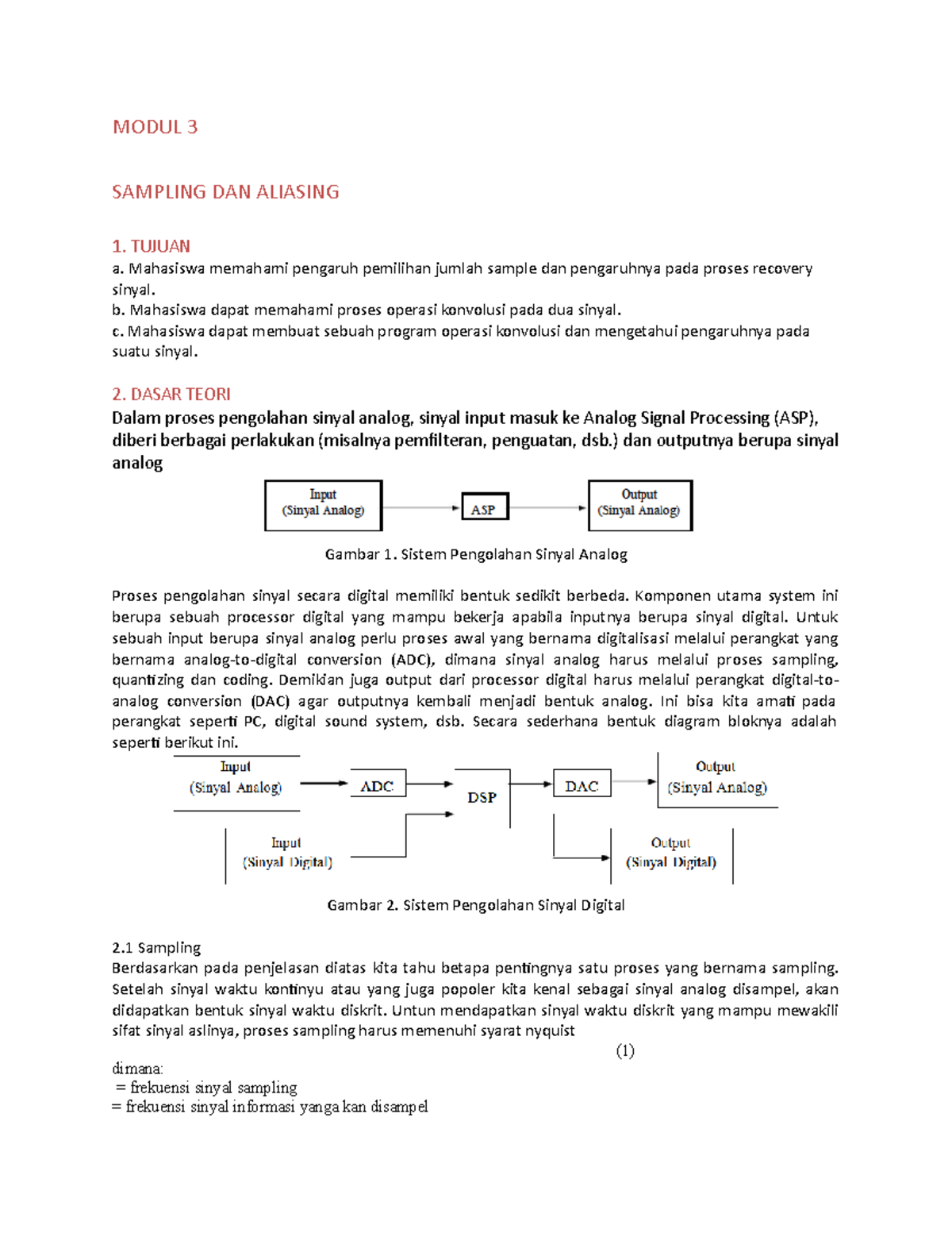 Modul 3 Praktikum Pengolahan Sinyal Digital - MODUL 3 SAMPLING DAN ALIASING 1. TUJUAN a ...