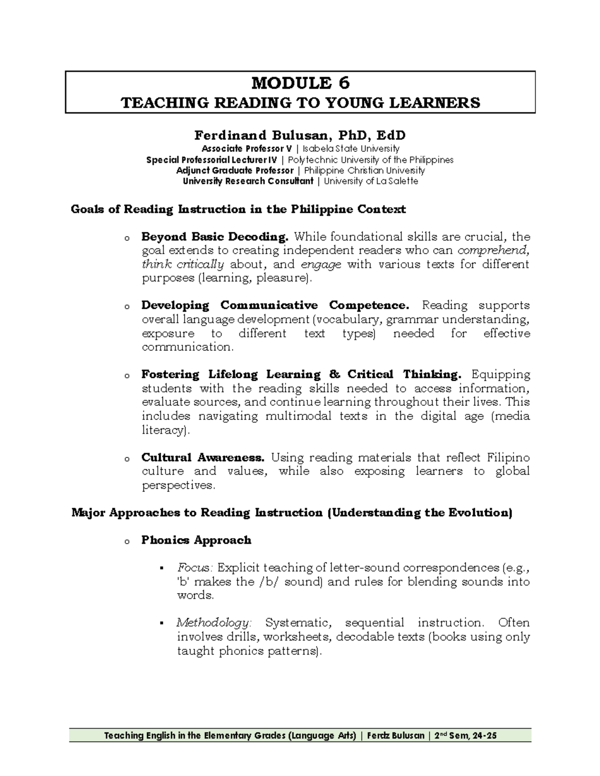 Teaching Reading to Young Learners: Language Arts Module 6 (2nd Sem ...
