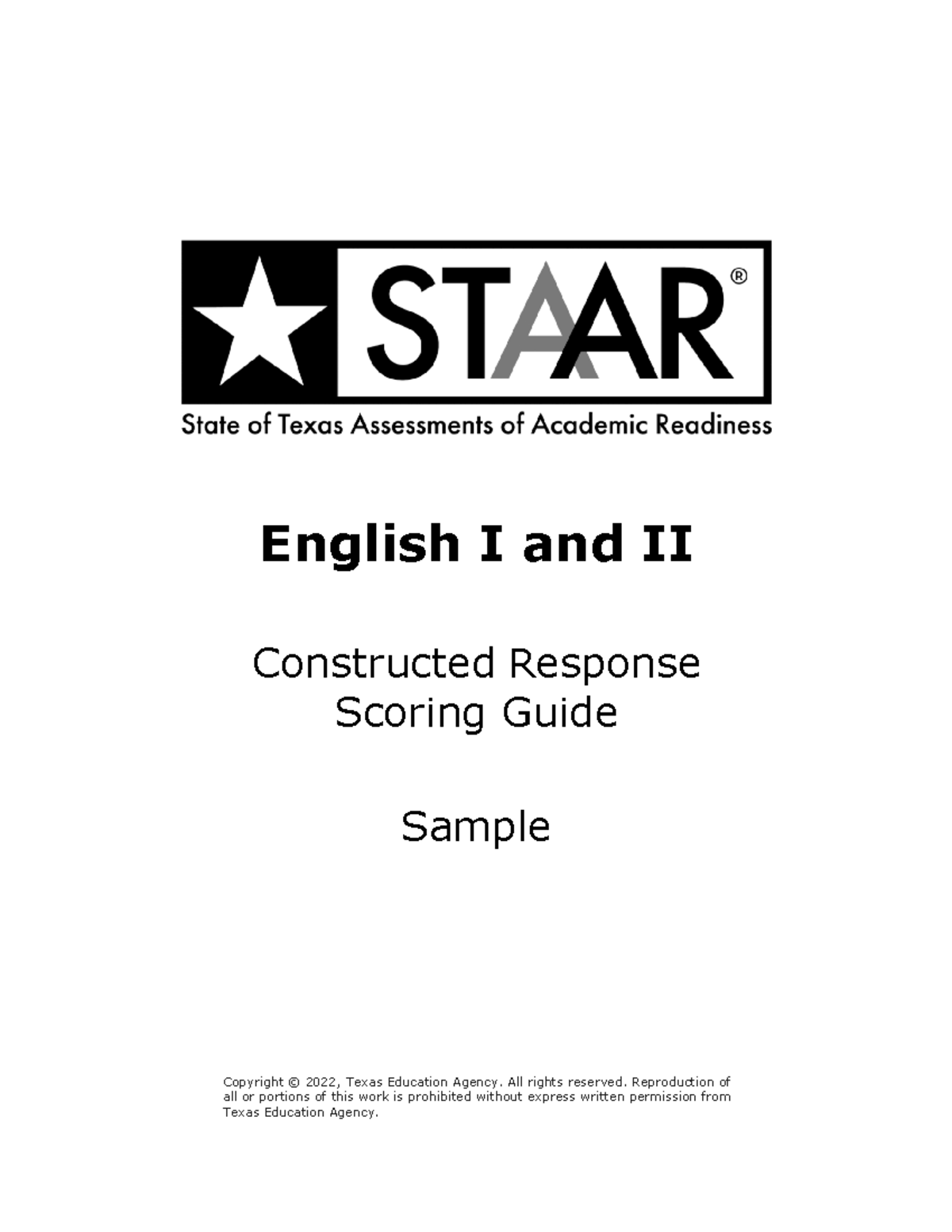 2022 staar english I and II constructed scoring guide - English I and ...