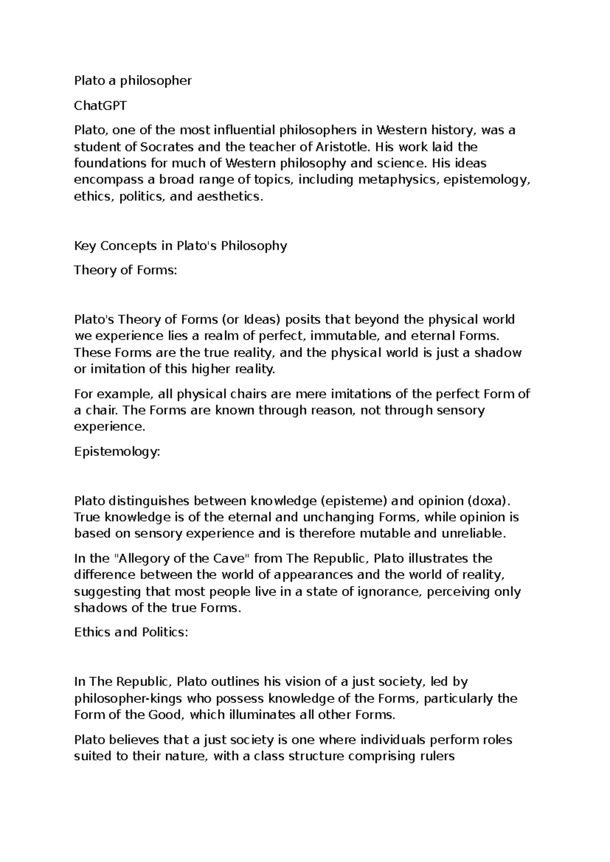 Plato's Philosophy: Key Concepts and Influence Summary - Studocu