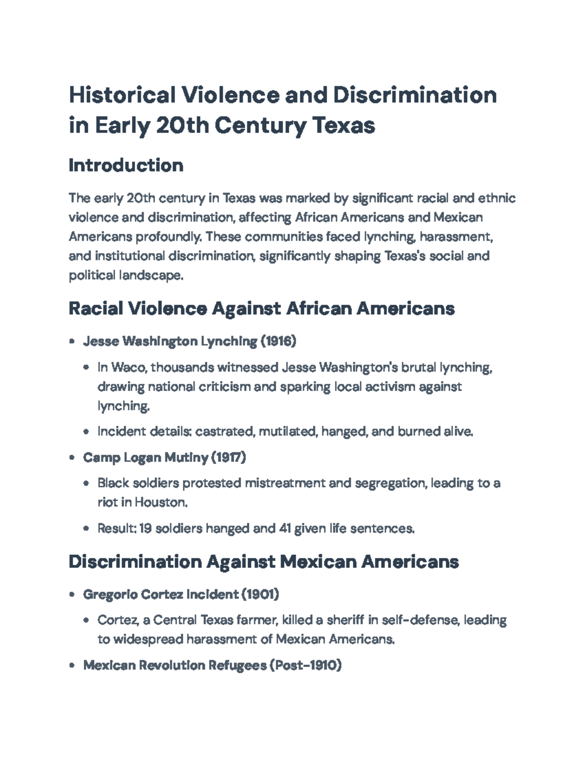 Historical Violence and Discrimination in Early 20th Century Texas ...