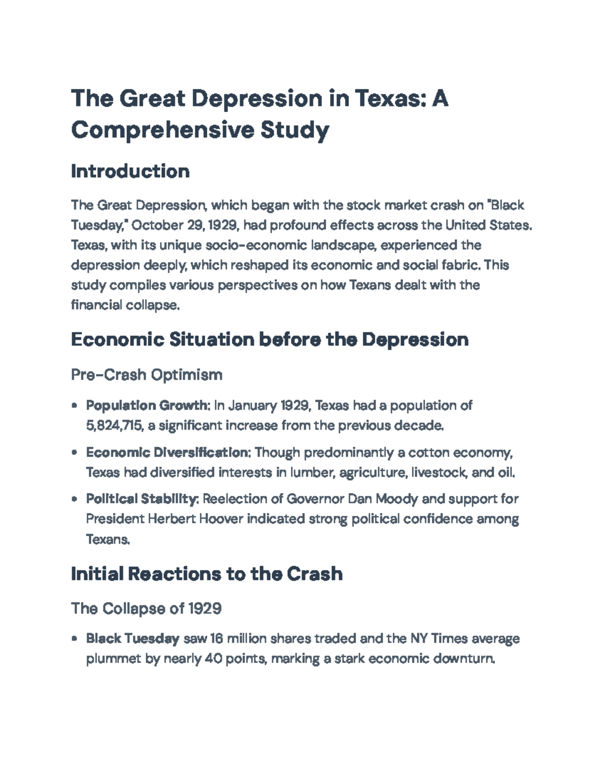 The Great Depression in Texas: Impacts & Responses - A Comprehensive ...